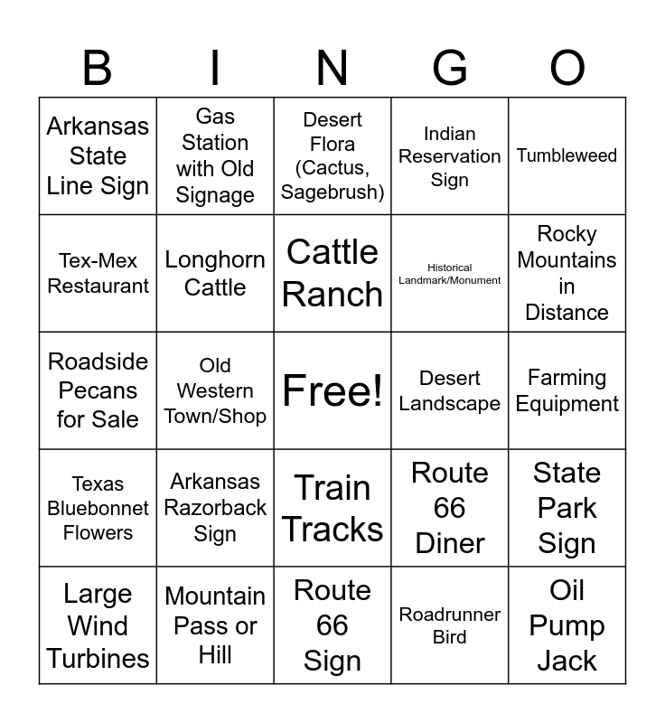 Travel Bingo New Mexico Bingo Card