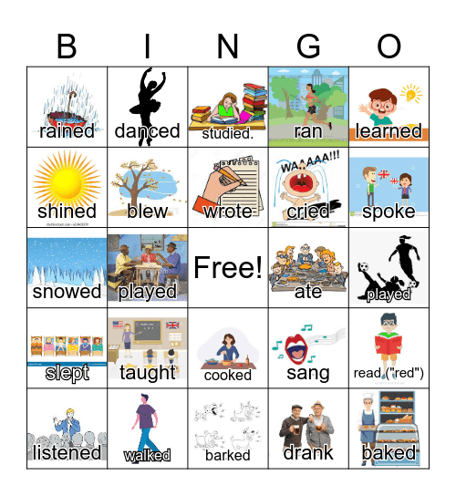 Tenses: Simple Past Bingo (verb forms only) Bingo Card