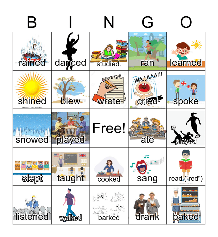 Tenses: Simple Past Bingo (verb forms only) Bingo Card