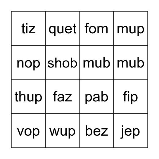 Nonsense Word Bingo! Bingo Card