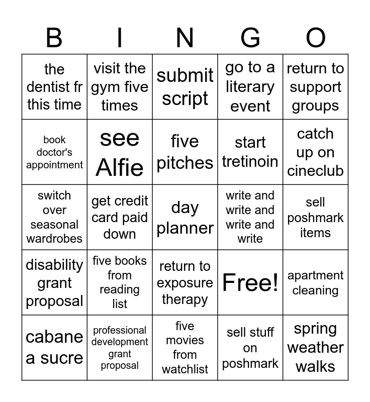 April Bingo Card