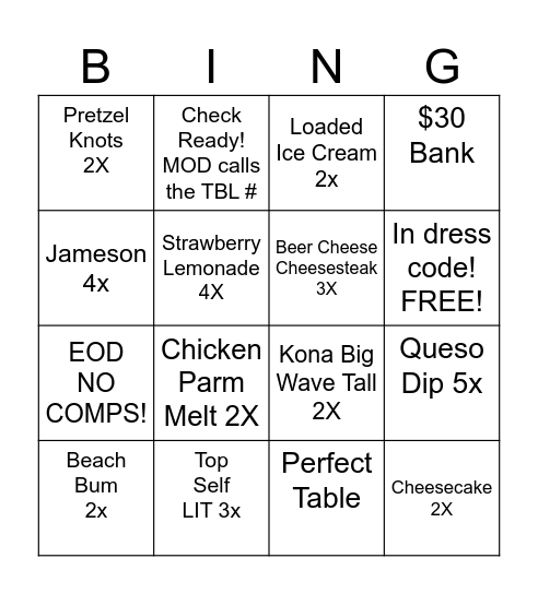 Game of BDUBS Bingo Card