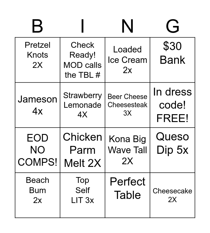 Game of BDUBS Bingo Card