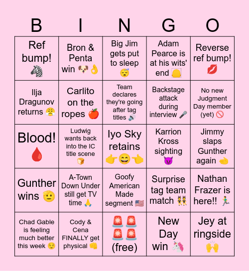 Monday Night RAW 3/31/25 Bingo Card