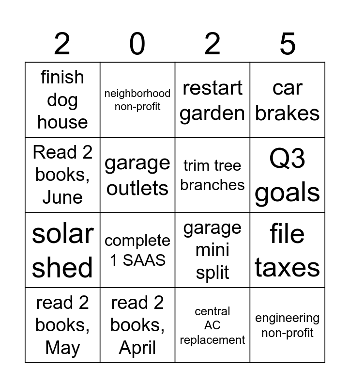 2025 Q2 Bingo Card Bingo Card