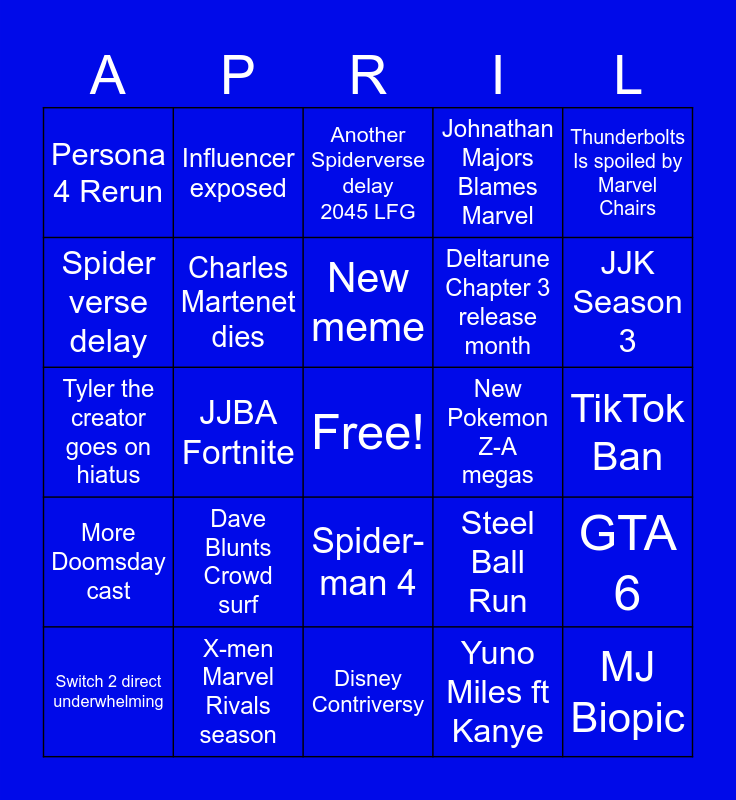 APRIL Bingo Card
