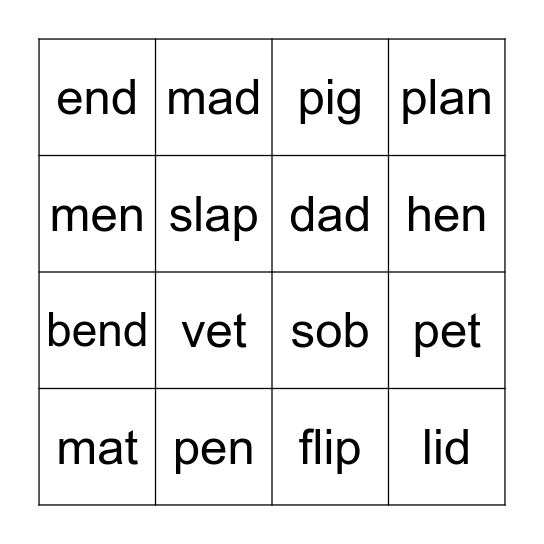 CK ENGLISH Bingo Card
