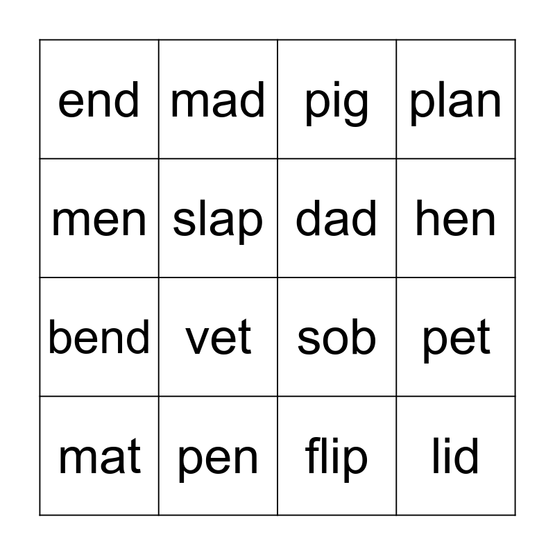 CK ENGLISH Bingo Card