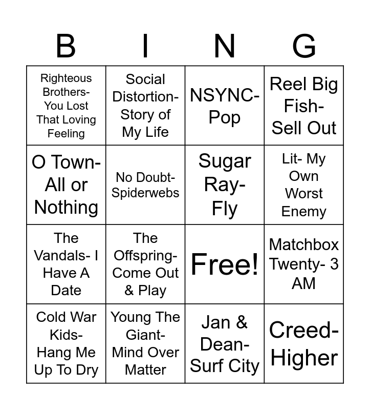 Radio Bingo Orange County Bingo Card