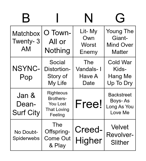 Radio Bingo Orange County Bingo Card