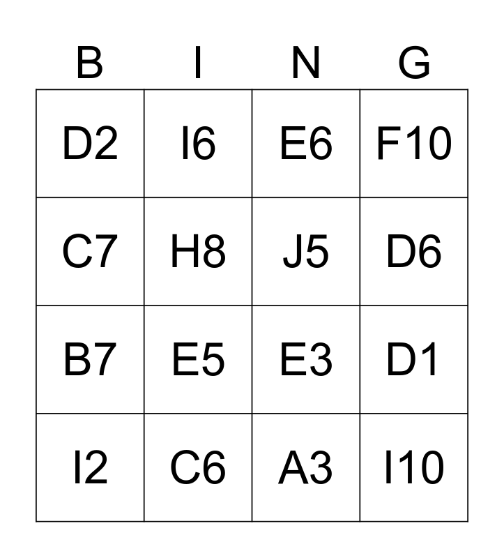 Cell References Bingo Card
