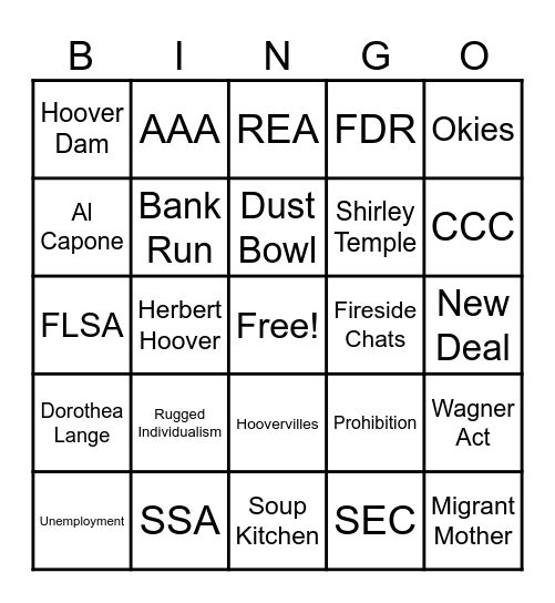 GREAT DEPRESSION BINGO! Bingo Card