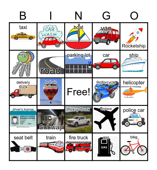 Transportation Bingo Card