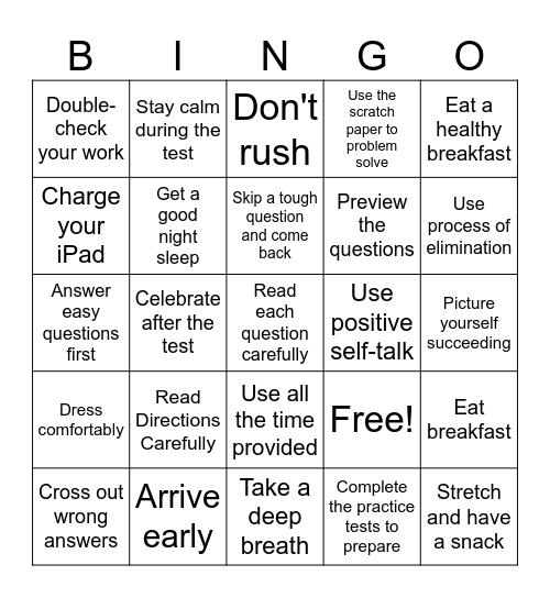 PSAT Bingo-Test Prep Bingo Card