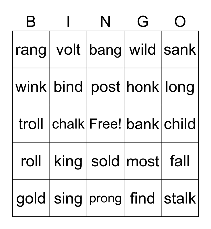 Phonogram Review Bingo Card