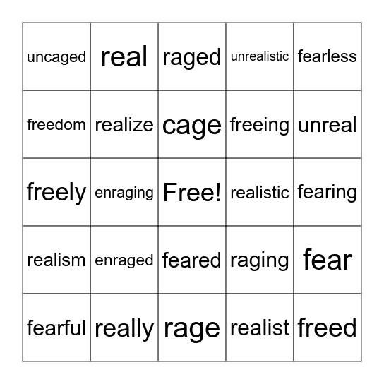 Word Matrix BINGO Card