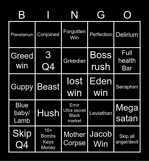 Isaac Blackout Bingo Card
