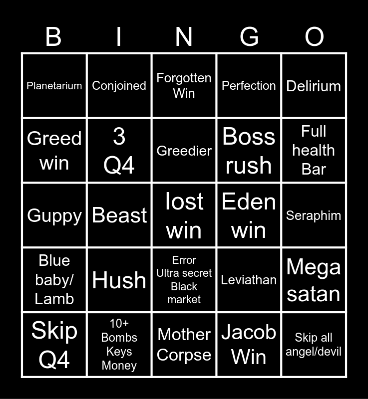 Isaac Blackout Bingo Card