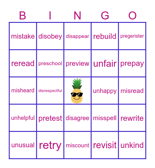 Prefix Bingo Card