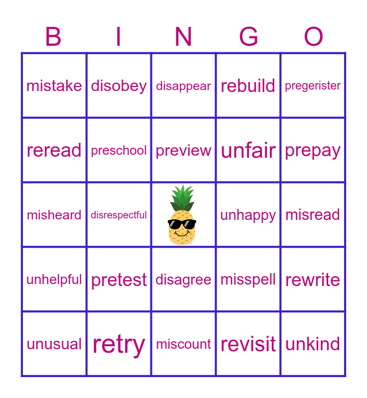 Prefix Bingo Card
