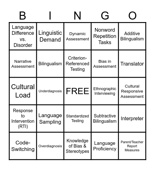 Chapter 9: Culturally Responsive Assessment Bingo Card