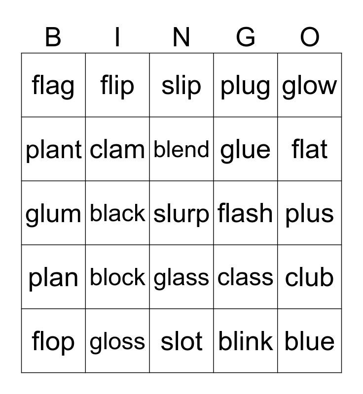 L Blends Bingo Card