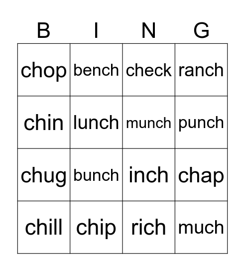 Digraph ch Bingo! Bingo Card