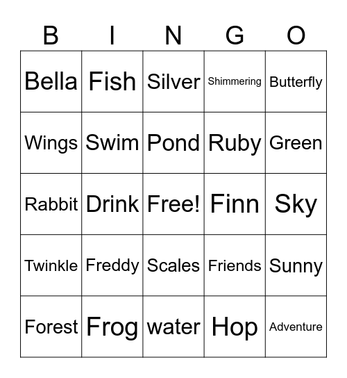"The Friendly Frog" Bingo Card