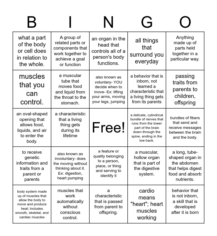 5th Grade Science Review Bingo Card