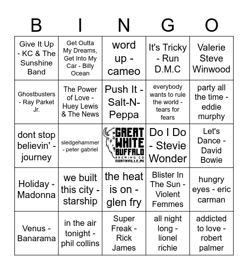 Totally 80's Bingo Card