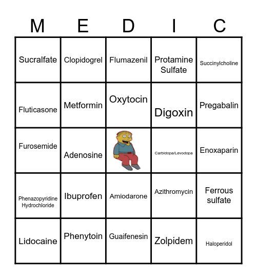 Pharmacology Bingo Card