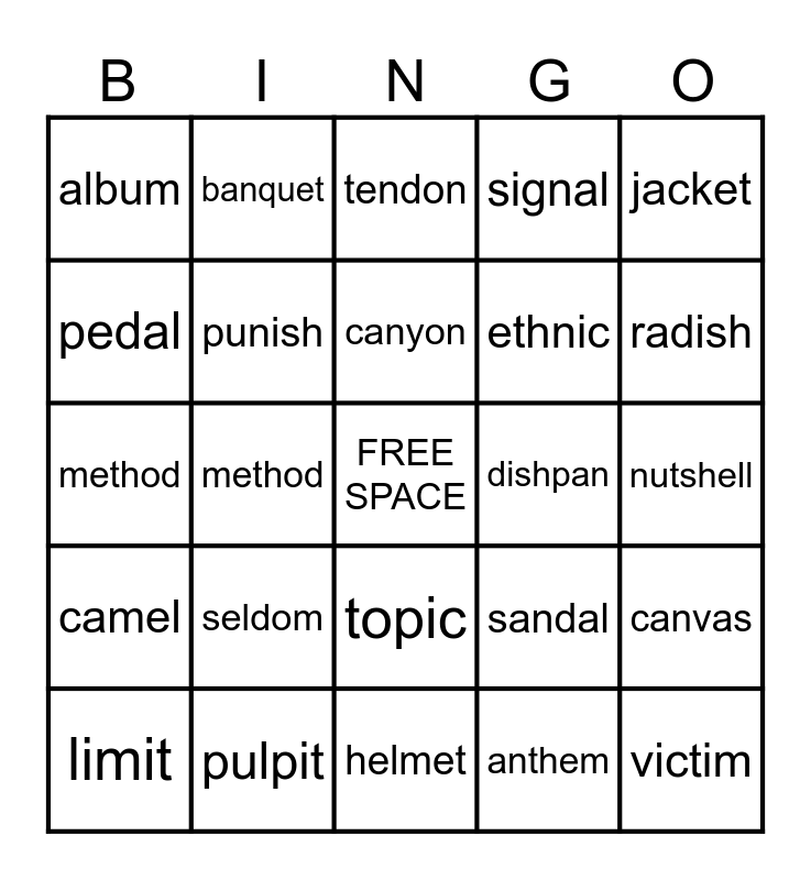 3rd Grade Bingo Card