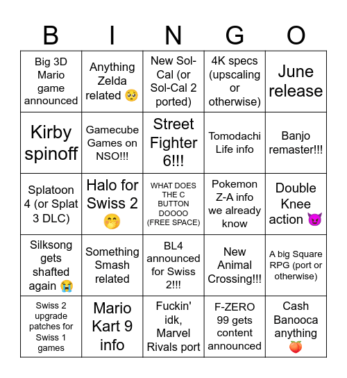 Swiss 2 Bingo!!! Bingo Card