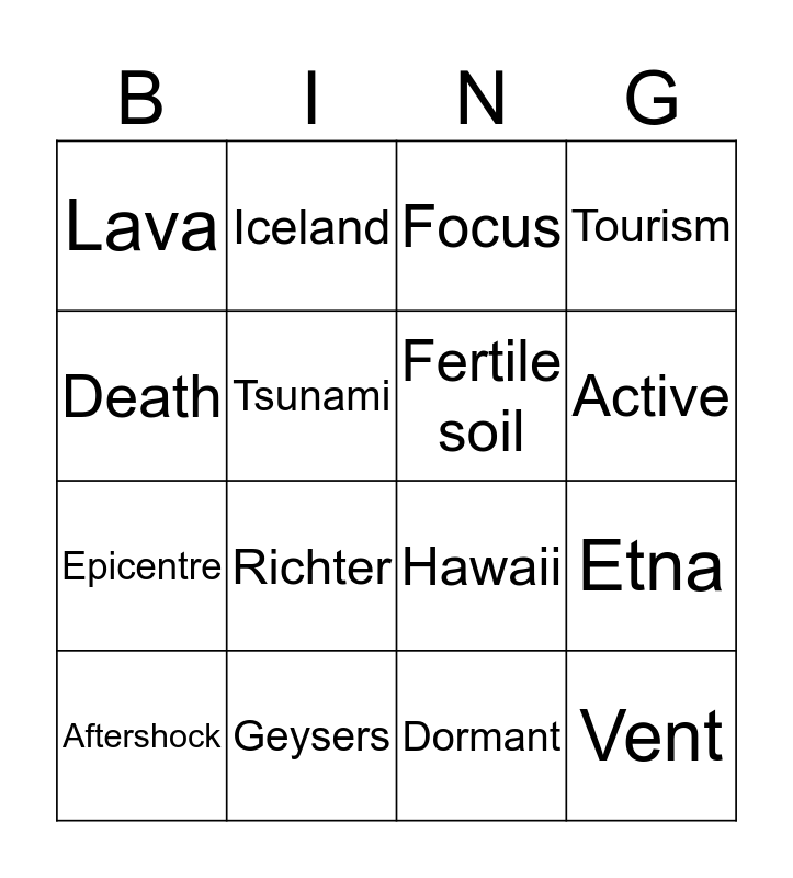 Earthquakes and volcanoes Bingo Card
