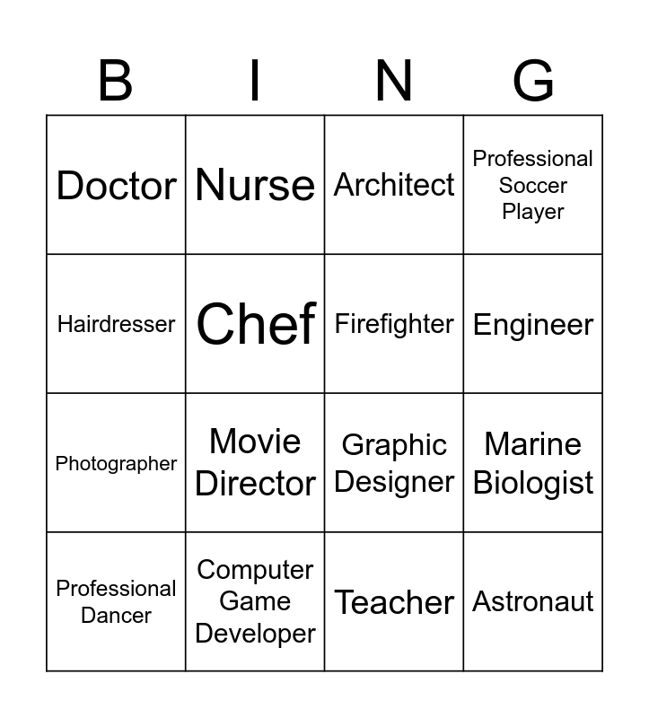 Career Bingo Card