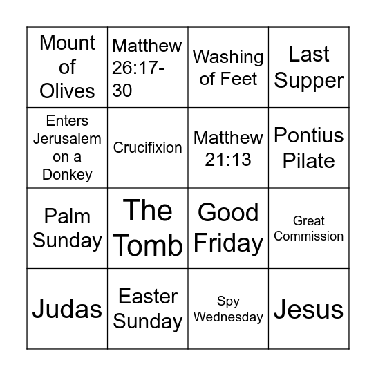 The Days of Holy Week Bingo Card
