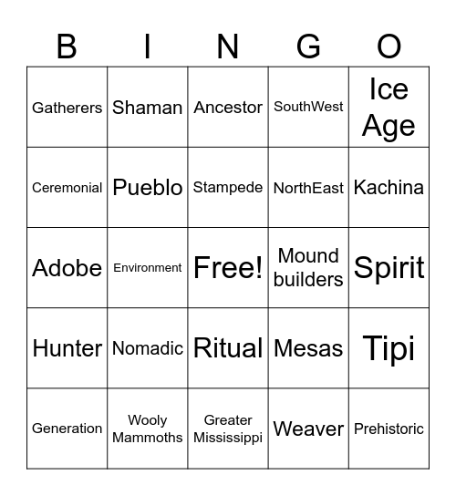 Native Americans : Regions and Cultures Bingo Card