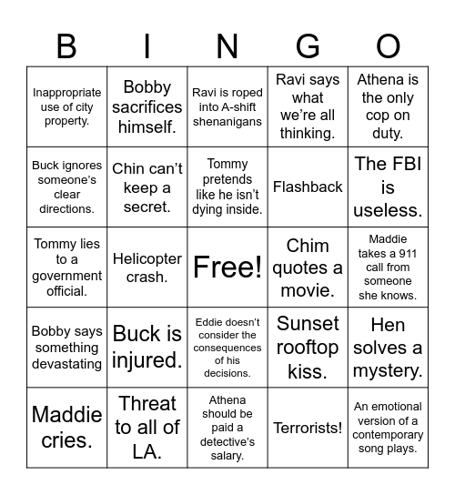 Crash that Helicopter! Bingo Card