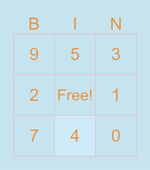 0-9 Bingo Card