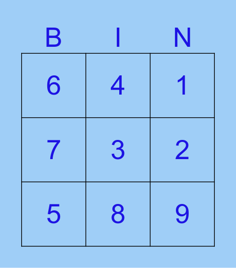1-9 Bingo Card