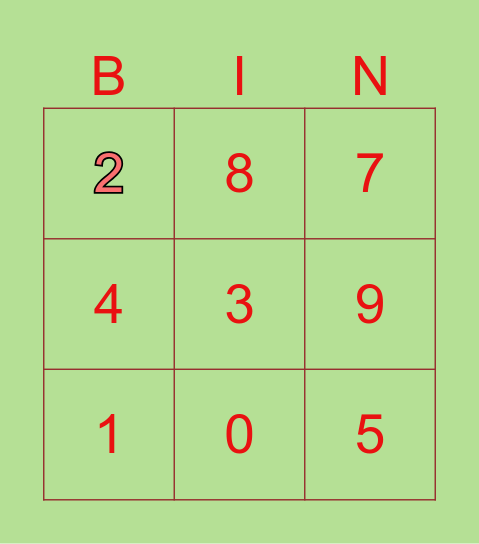 0-9 Bingo Card