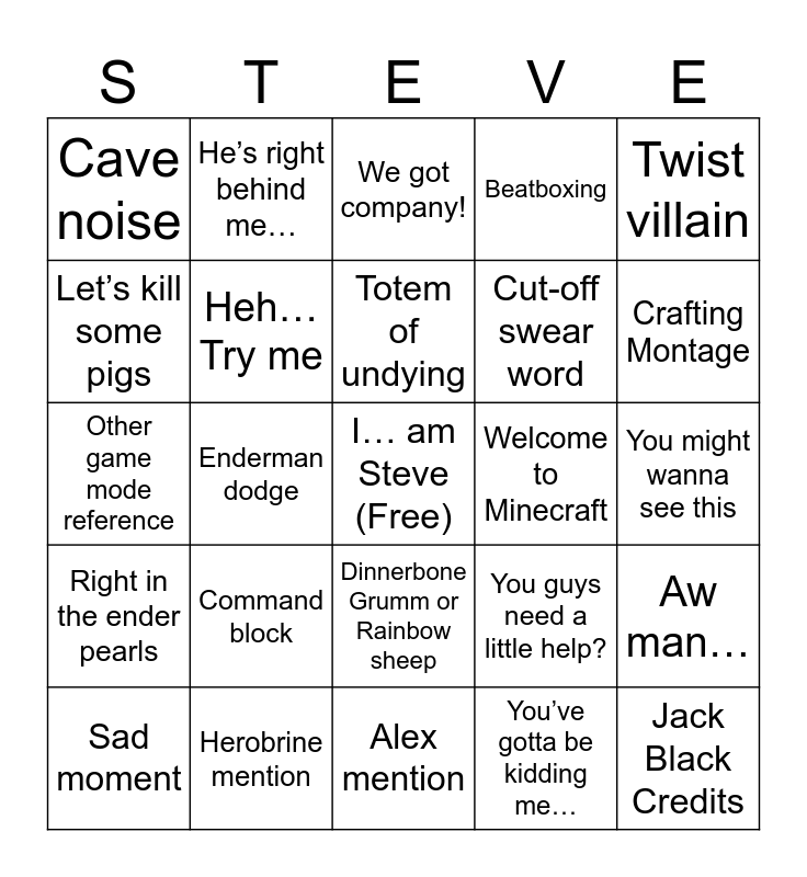 Flint and Steel Bingo Card