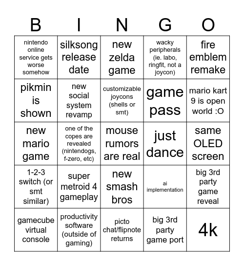 SWITCH 2 BINGO Card