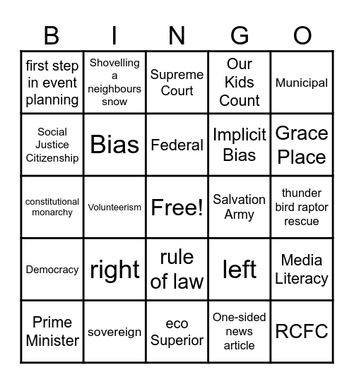 Engaged Citizenship Bingo Card