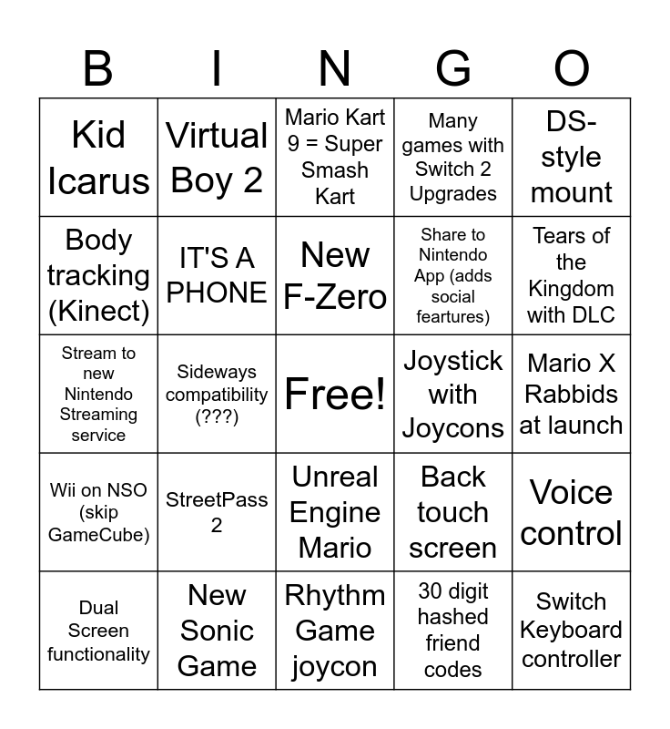 SWITCH 2 BINGUS BONGUS Bingo Card