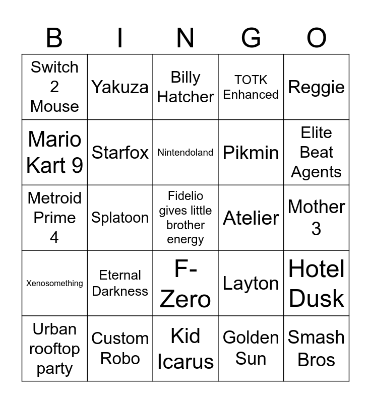 Switch 2 Direct Bingo Card