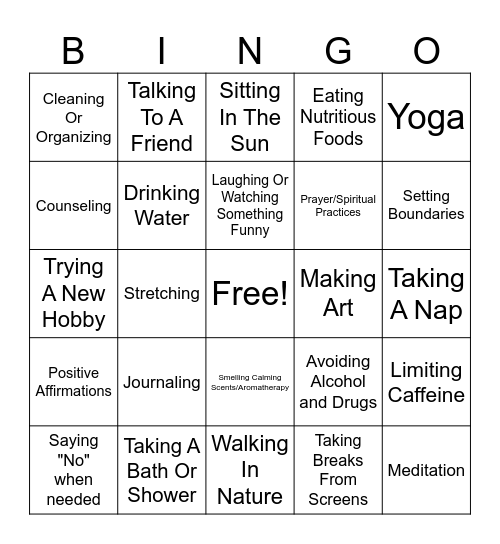 Coping Skill Bingo Card