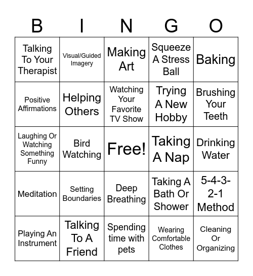 Coping Skill Bingo Card