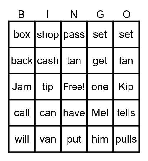 The Cab Van Bingo Card