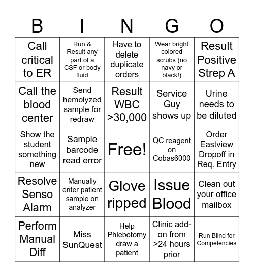 Lab Tech Bingo Card